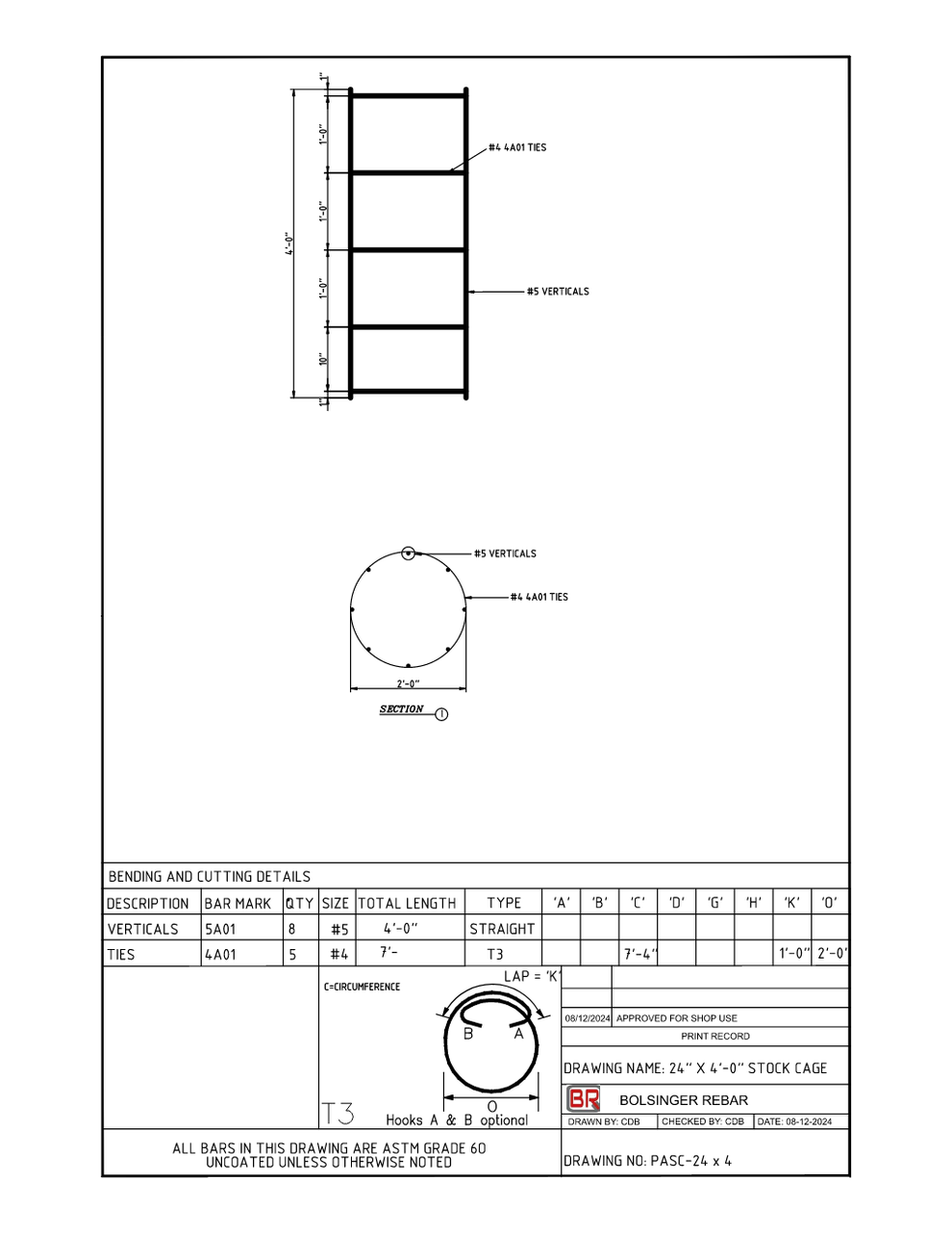 PASC-24X4- 24" x 4'-0" Stock Cage – Bolsinger Rebar Inc